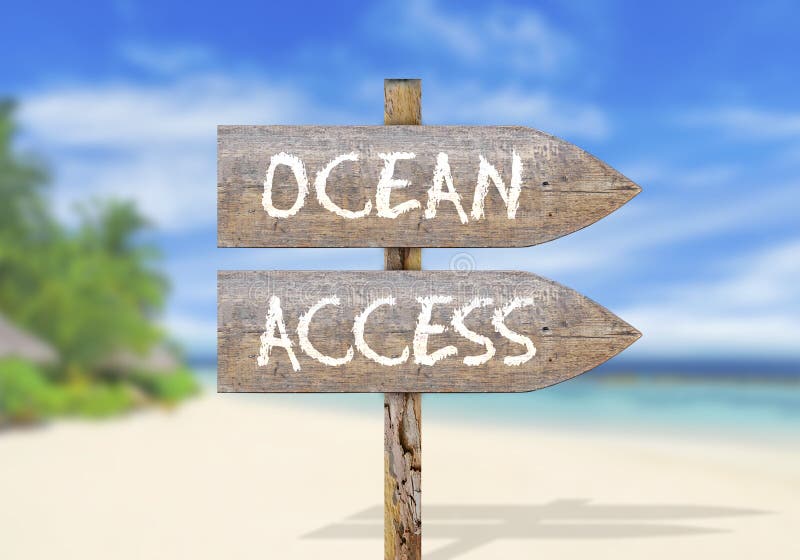 Wooden Direction Sign with Ocean Access Stock Image - Image of access ...