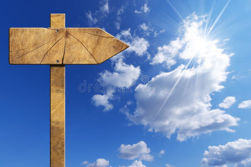 Wooden Directional Sign on Blue Sky Stock Illustration - Illustration ...