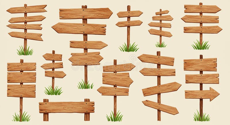 Wooden Directional Signposts with Multiple Arrow-shaped Planks are ...