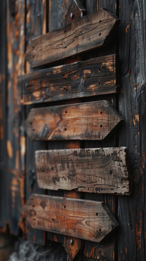 Wooden Directional Signs on Rustic Wooden Background Stock Image ...