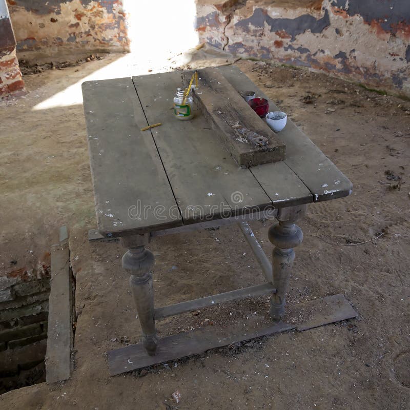 Wooden dirty table stock image. Image of weathered, antique - 218983507