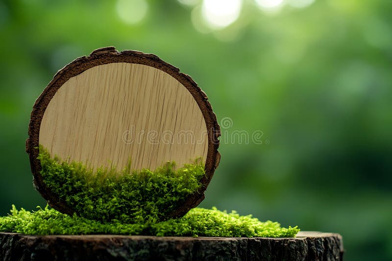 Wooden Disc with Moss on a Tree Stump Stock Illustration - Illustration ...