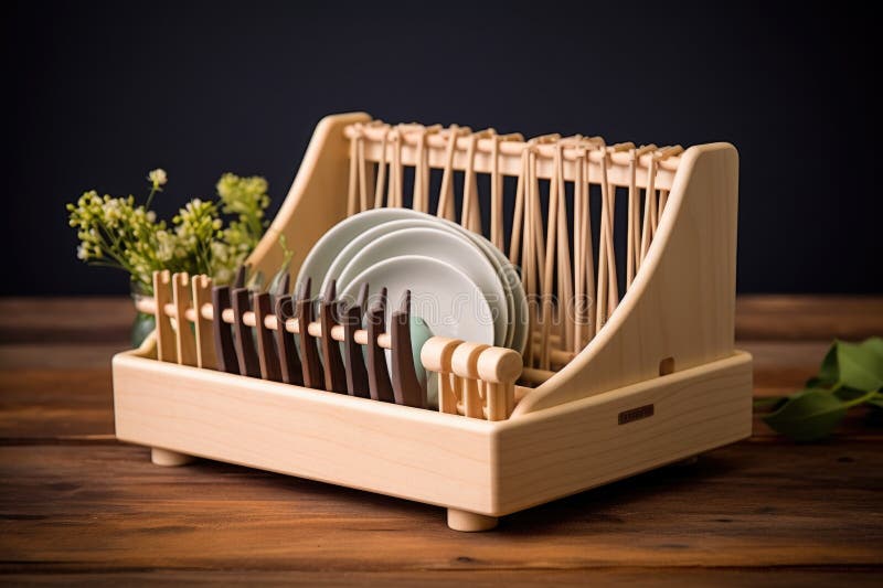 Wooden Dish Drying Rack with Eco-friendly Utensils Stock Illustration ...