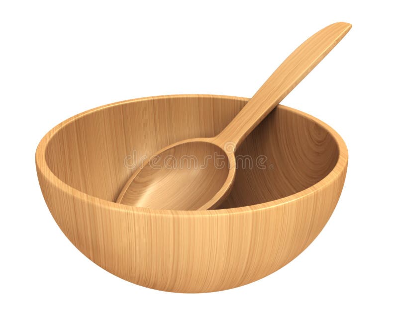 Wooden dish and spoon stock illustration. Illustration of white - 24354920