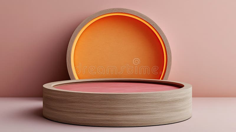 Wooden Display Stand, Pink Backdrop, Product Presentation, Studio Stock ...