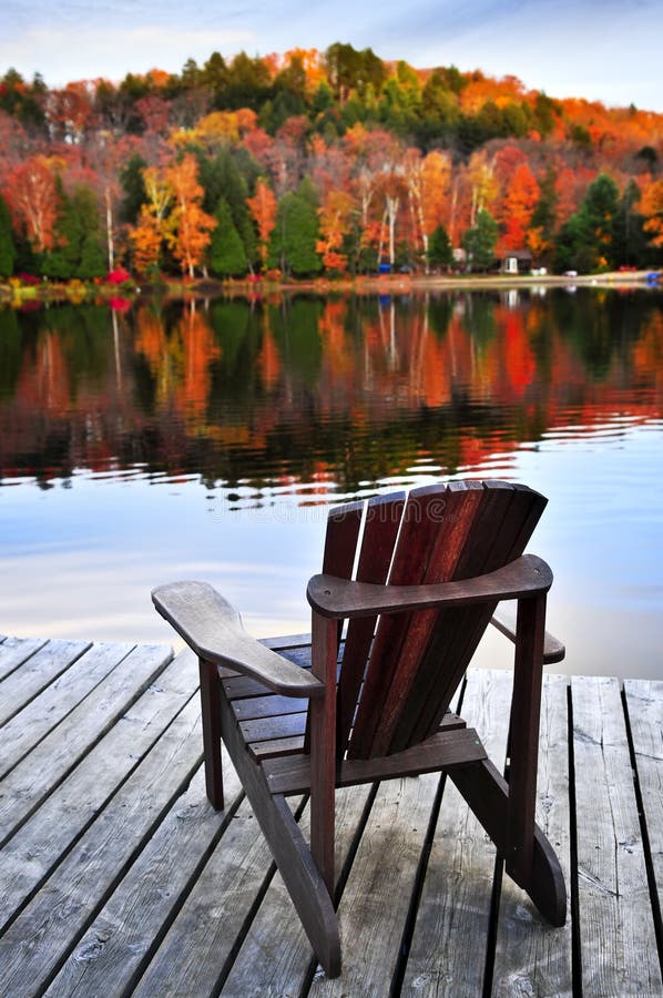 Wooden dock on autumn lake stock image. Image of forest - 10262771