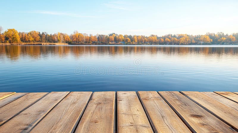 Wooden Dock Lake Autumn Scenery Stock Image - Image of trees, season ...