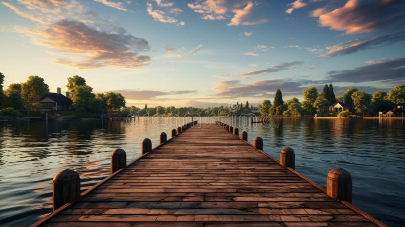 A Wooden Dock Over Water. Generative AI. Stock Photo - Image of ...