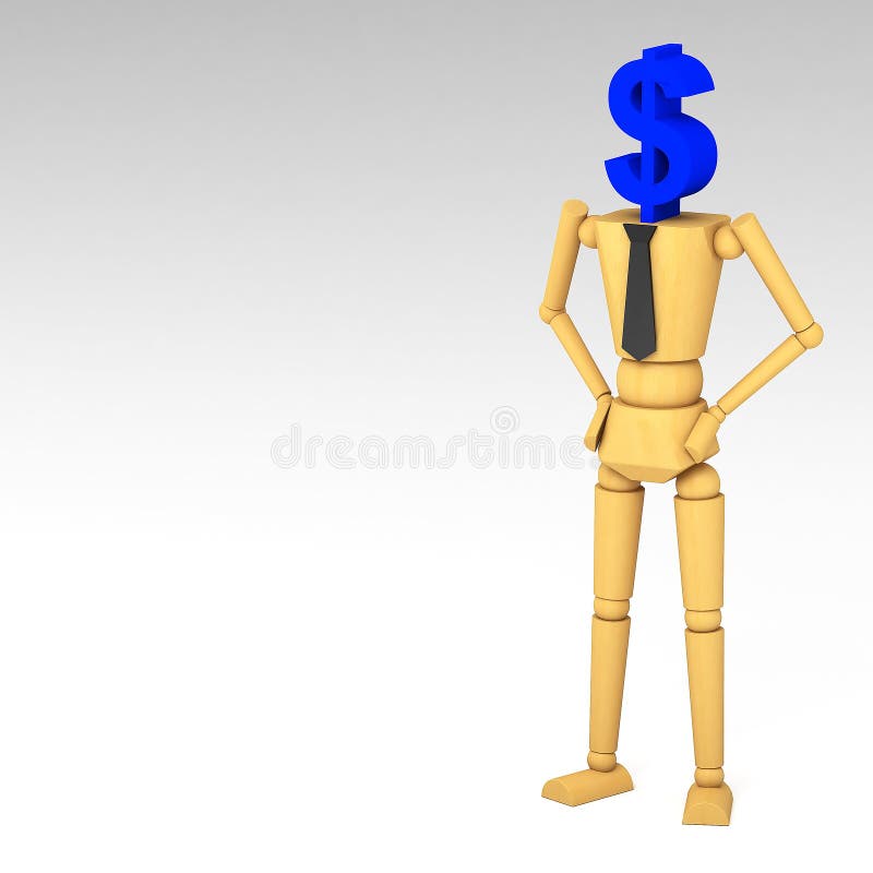 The Wooden Doll with Dollar Sign Stock Illustration - Illustration of ...