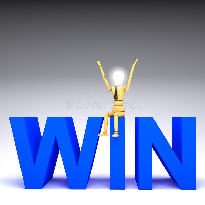 The Wooden Doll with Win Word Stock Illustration - Illustration of grey ...