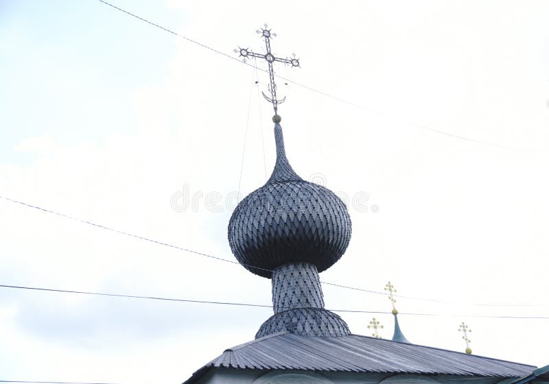 Wooden Dome and Cross on Top of the Temple . Stock Image - Image of ...