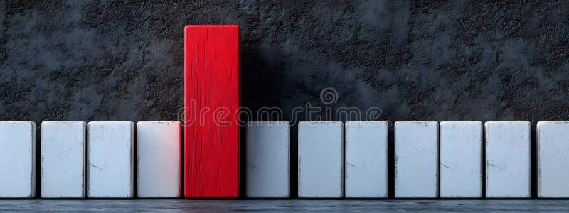 Wooden Domino Blocks Falling with One Block Standing Out Red Stock ...