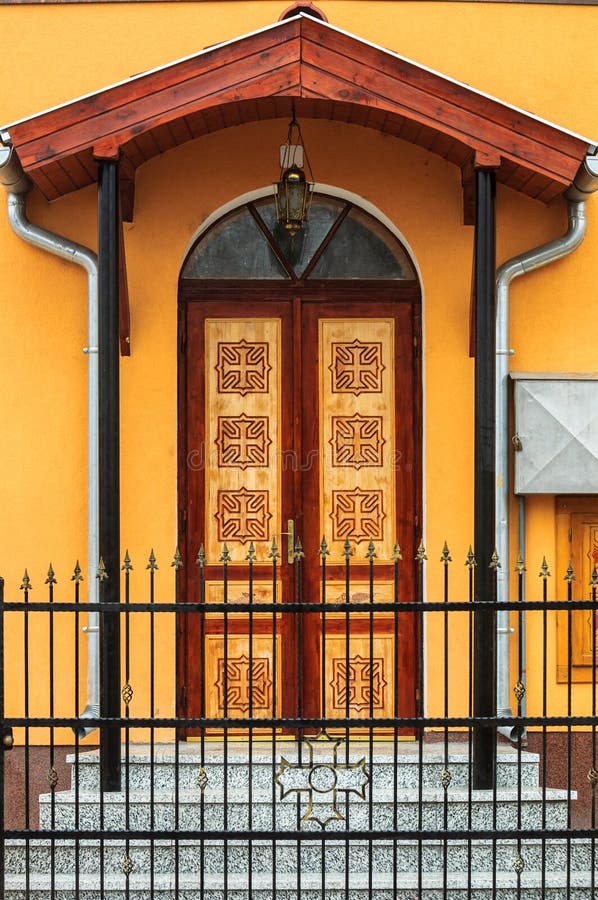 Wooden door of a building stock image. Image of modern - 24657023