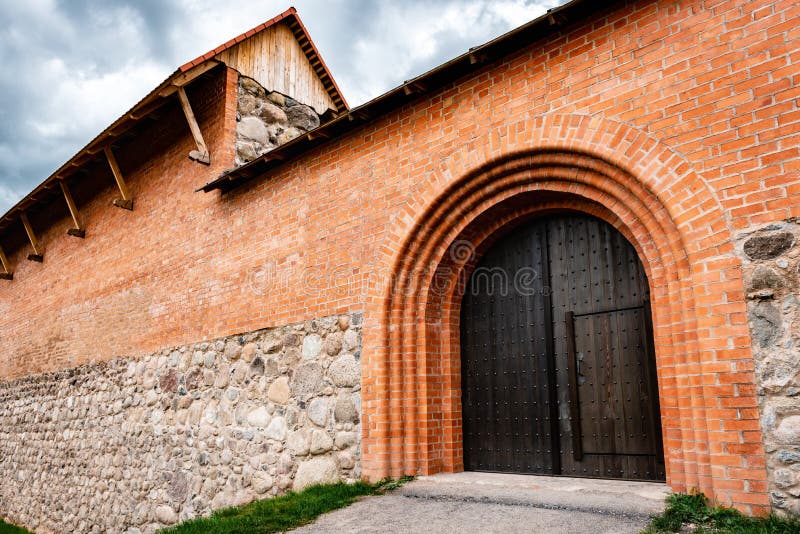 Wooden Door in the Castle of Red Bricks. Stock Image - Image of wood ...