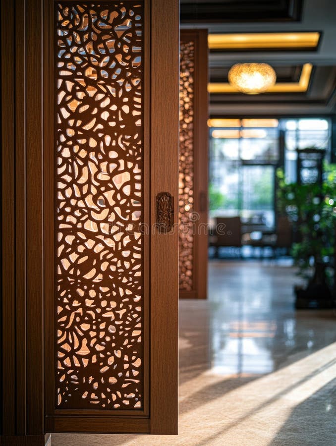 Wooden Door with Decorative Screen Stock Image - Image of residence ...