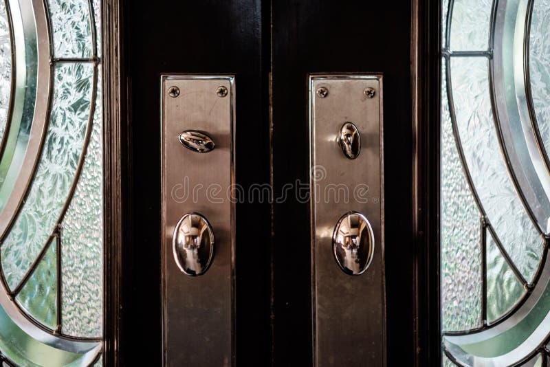 Wooden Door Knob with Door Lock Attached To the Door Stock Image ...