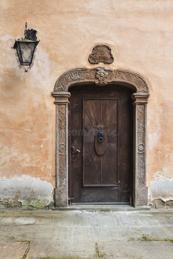 Wooden door with a lantern stock image. Image of grunge - 33187969