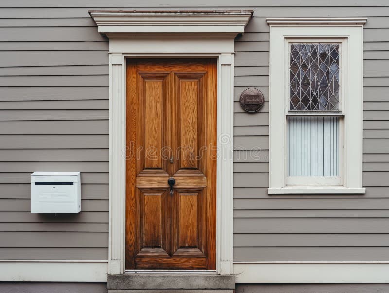 Wooden Door with Mailbox and Window Stock Image - Image of architecture ...