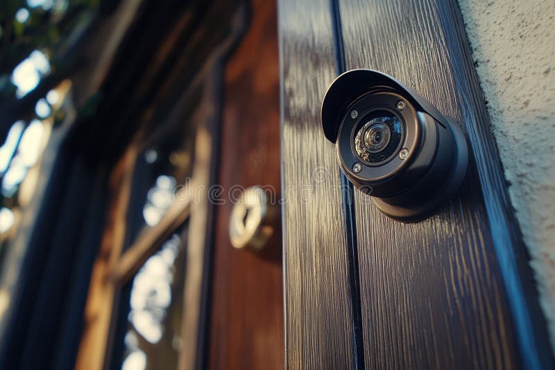 Wooden Door with Security Camera Stock Image - Image of equipment ...