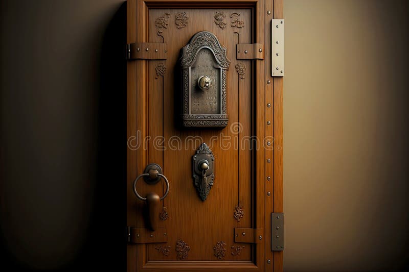 Wooden Door with Security System and Lock with Metal Rectangular Door ...