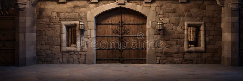 Wooden Doors Featured within a Medieval Castle Setting Stock ...