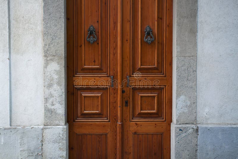 Wooden doors with handles stock image. Image of hardwood - 34043245
