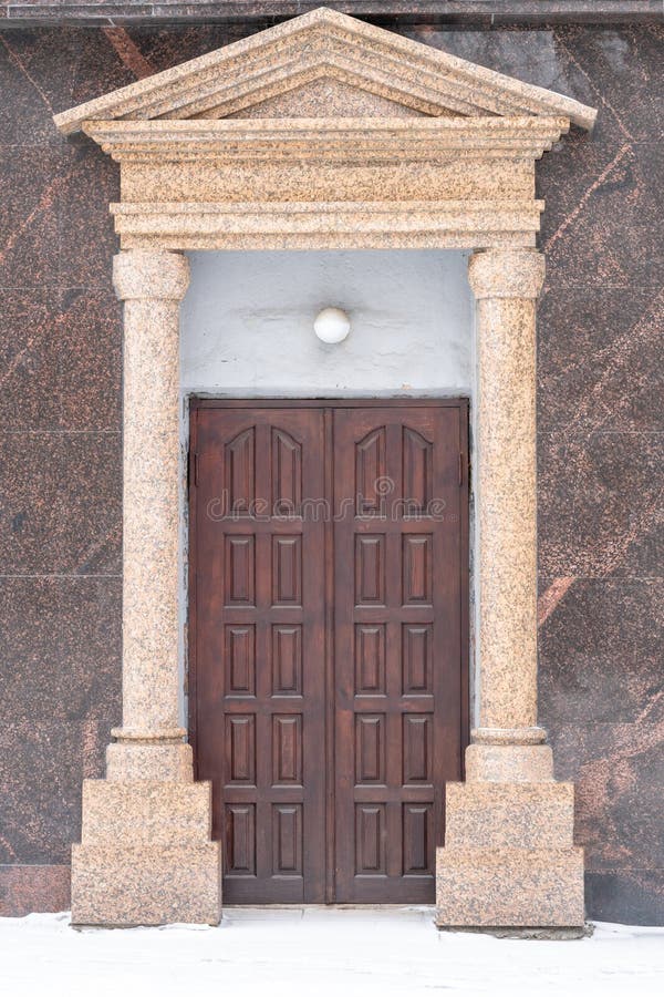 Wooden Doors with Marble Columns Close-up Stock Image - Image of ...