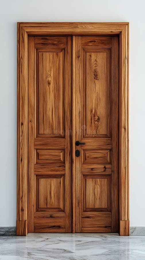Wooden Doors with Rustic Design in a Minimalist Interior Stock Photo ...