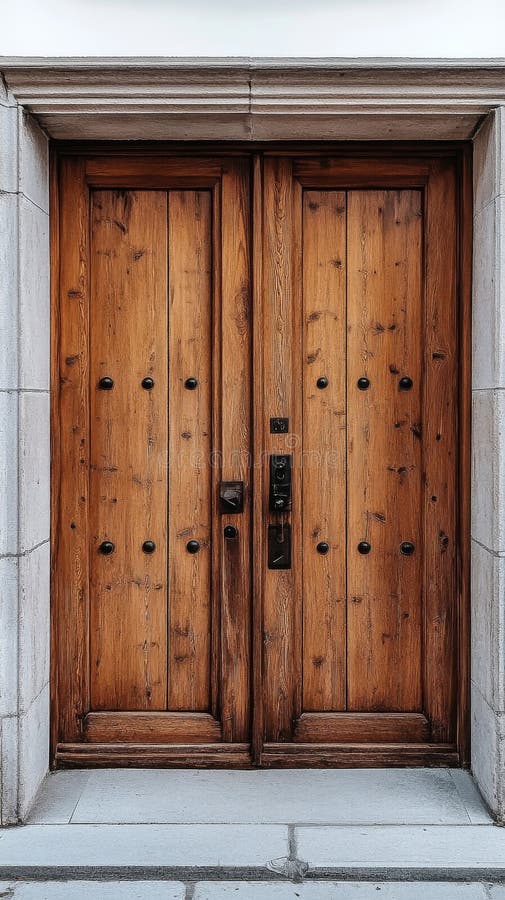 Wooden Doors with Rustic Design in a Minimalist Interior Stock Photo ...