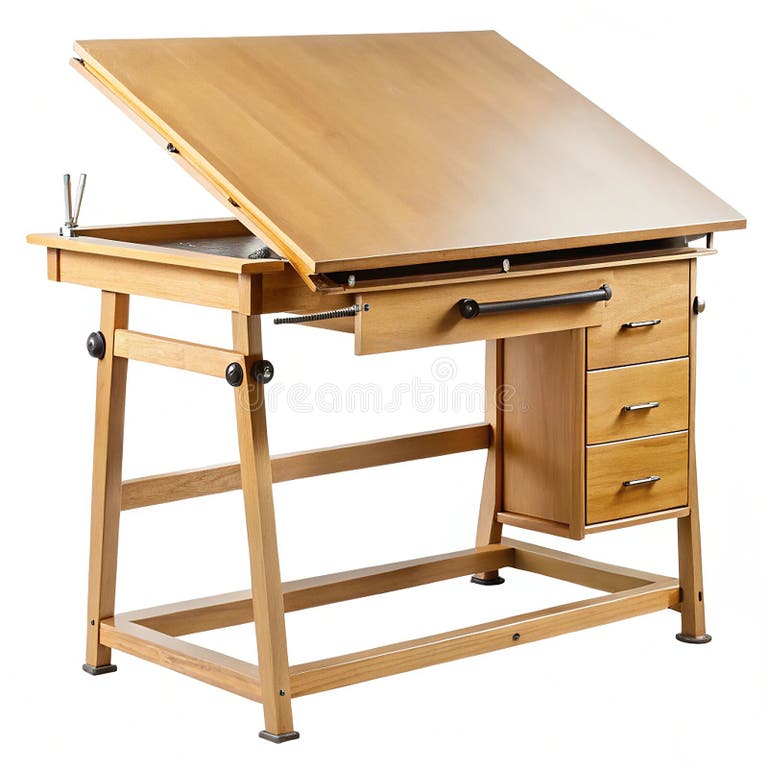 Wooden Drafting Table with Adjustable Angle and Drawers Stock ...