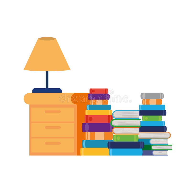 Wooden Drawer with Stack of Books in White Background Stock Vector ...