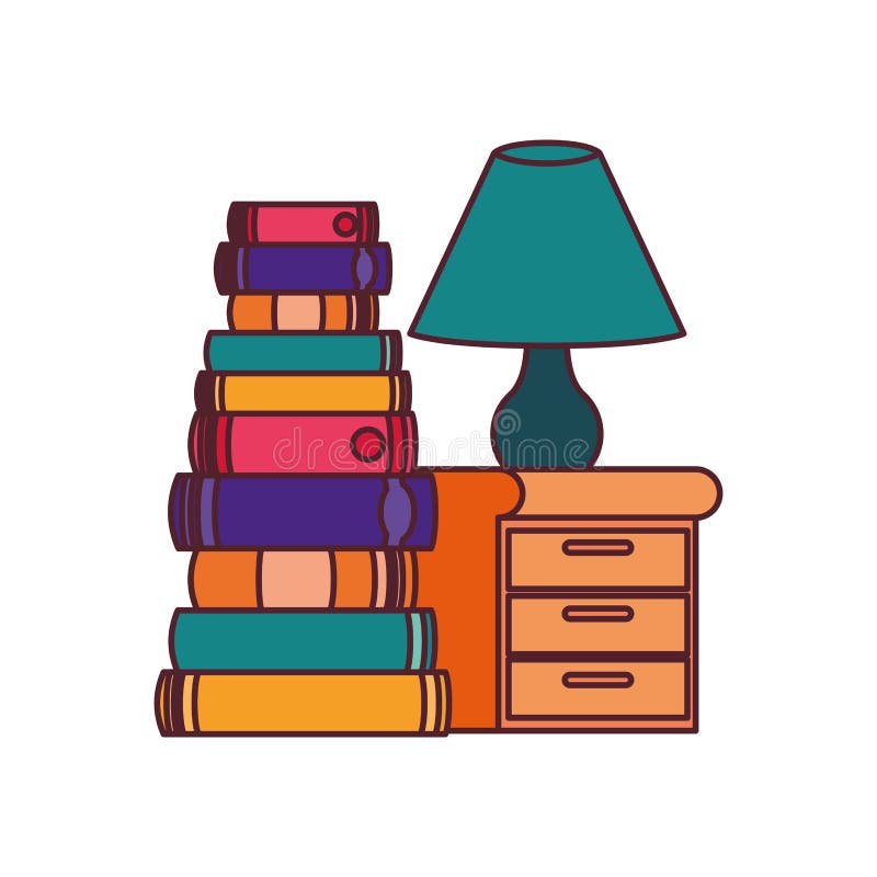 Wooden Drawer with Stack of Books in White Background Stock Vector ...