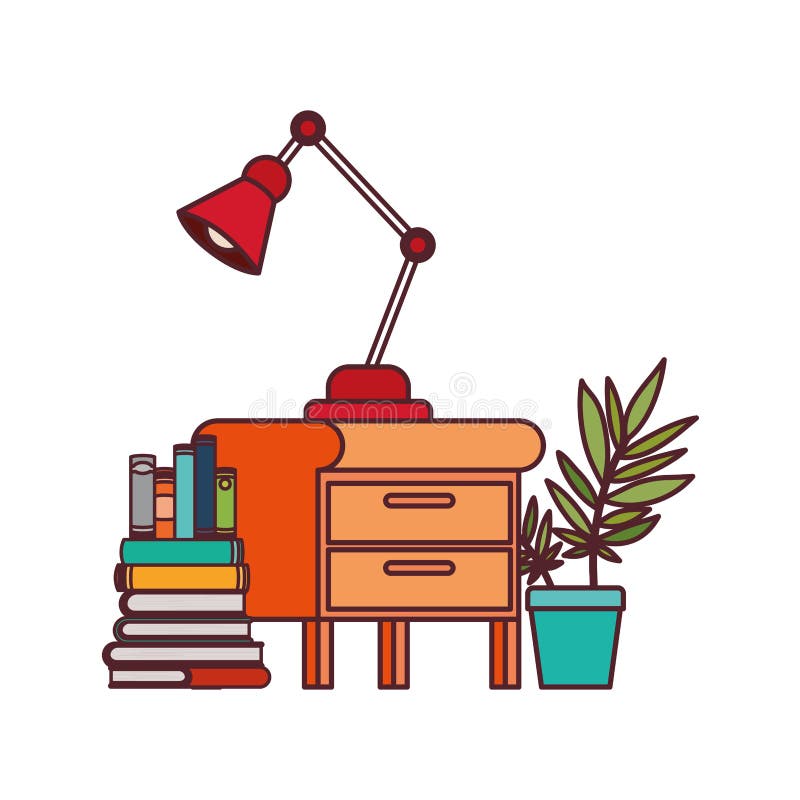 Wooden Drawer with Stack of Books in White Background Stock Vector ...