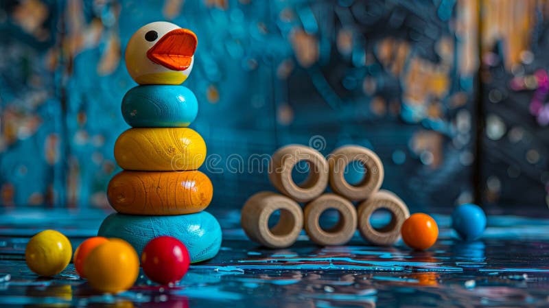A Wooden Duck Toy with Colorful Balls Stock Image - Image of floor ...