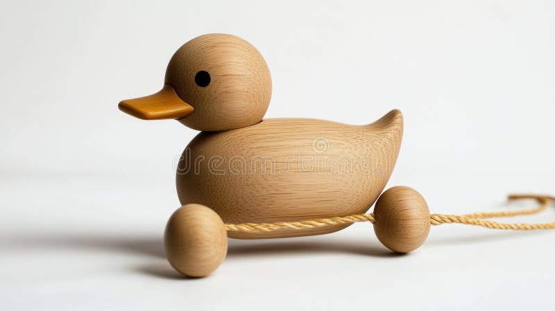 Wooden Duck Toy with Wheels and Pull String Stock Illustration ...