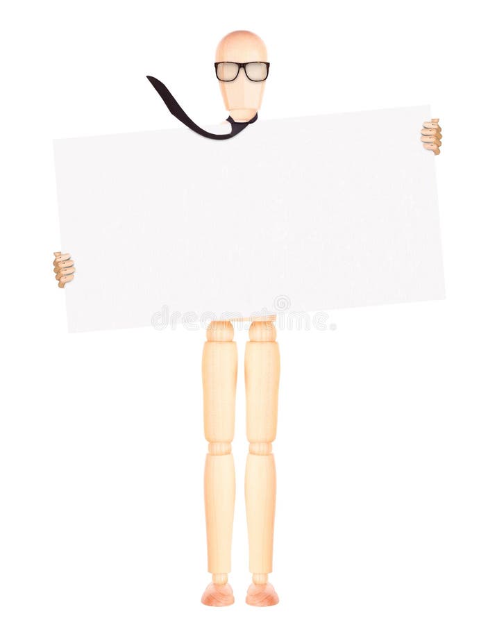 Wooden Dummy Businessman with Empty Banner Stock Image - Image of body ...