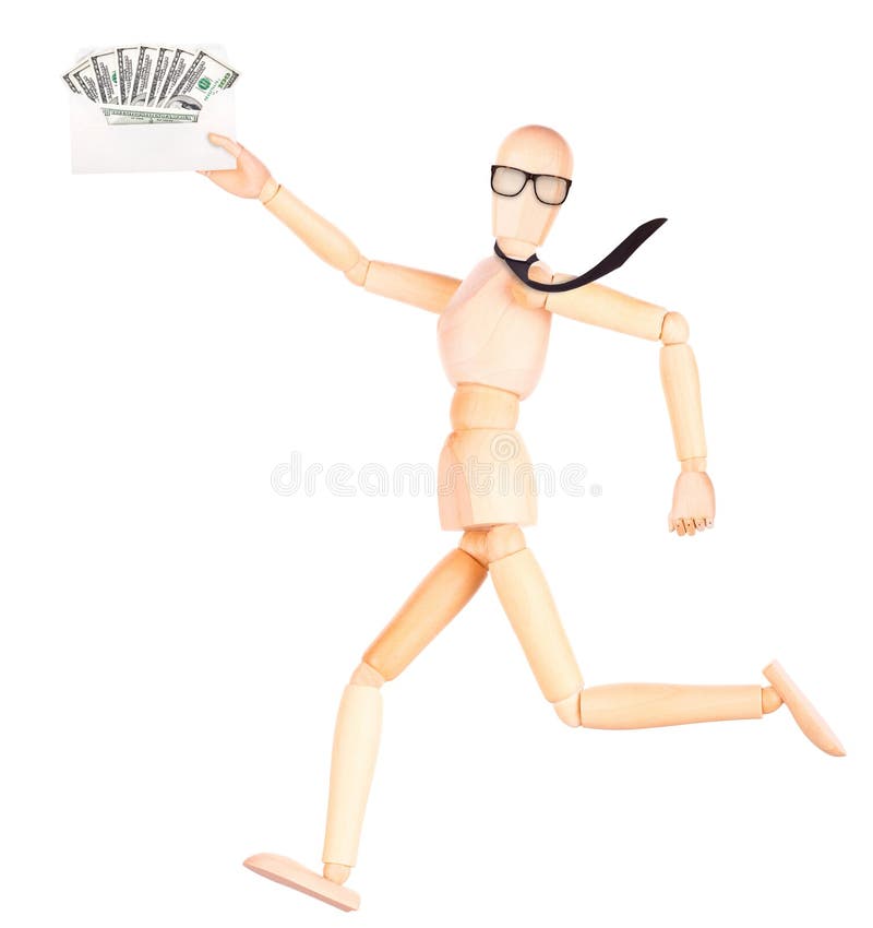 Wooden Dummy with Envelope Full of Money Stock Image - Image of ...