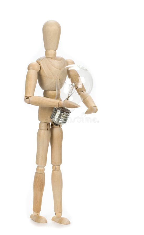 Wooden Dummy and a Light Bulb Stock Image - Image of capability ...
