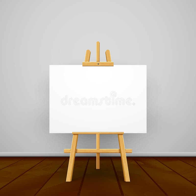 Wooden Easel Canvas Board Isolated Stand in Front Wall. Blank Empty ...