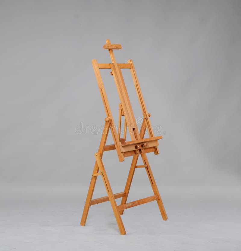 Wooden Easel in the Studio on a Gray Background Stock Image - Image of ...