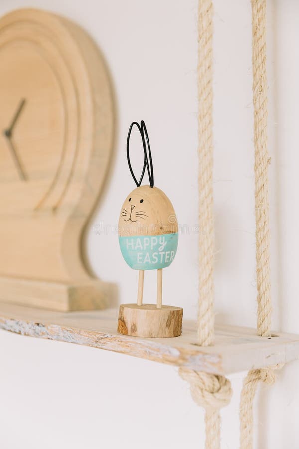 Wooden Easter Bunny with a Wooden Clock Stock Image - Image of cute ...