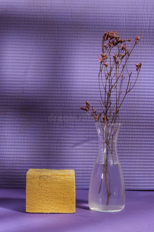 Wooden Eco Rustic Platform Podium on Purple. Minimal Empty Display ...