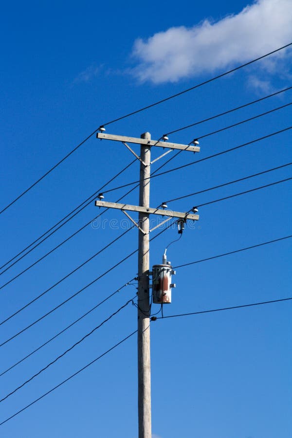 Wooden Electric Pole Detail with Electrical Cables and Support ...