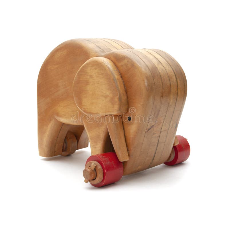 Wooden Elephant with Wheels on White Background Stock Photo - Image of ...