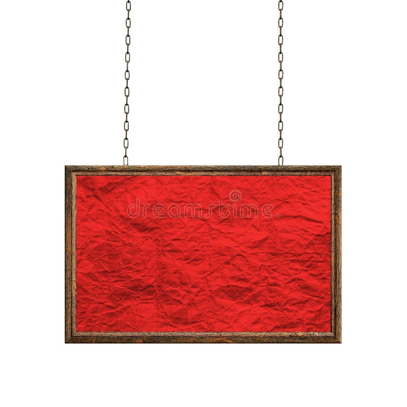 Wooden Empty Dirty Sign Hanging on Iron Chains. Rectangular Frame with ...