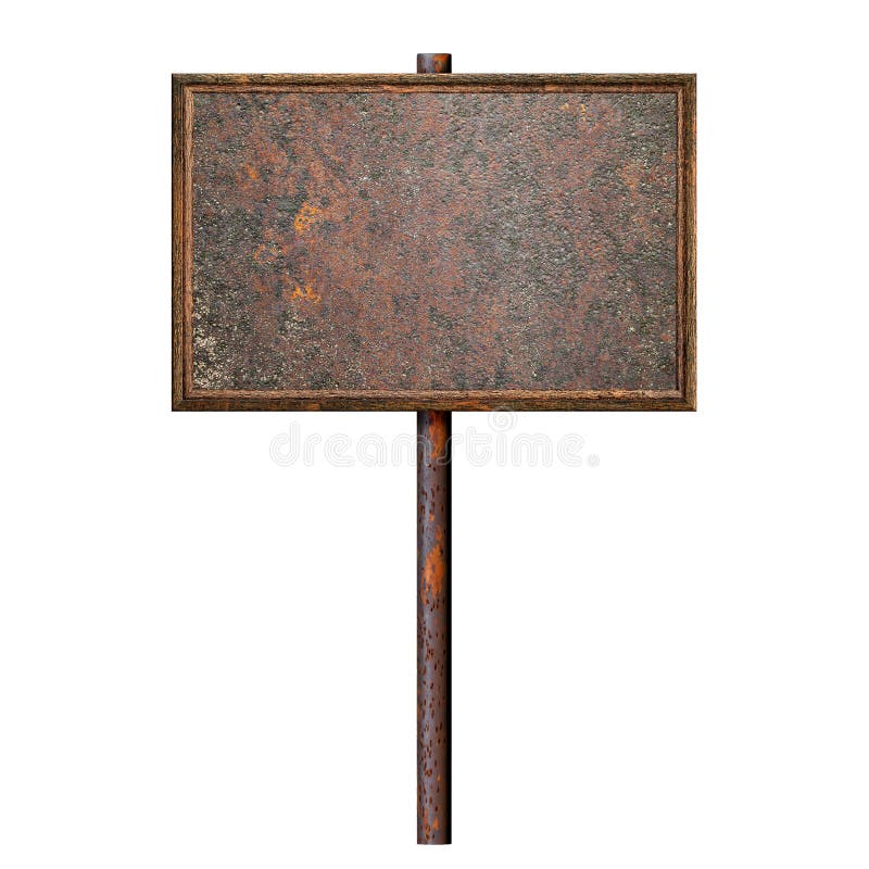 Wooden Empty Dirty Sign Hanging on Rusty Pole. Rectangular Frame with ...