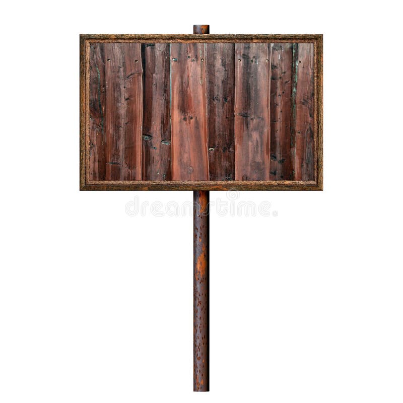 Wooden Empty Dirty Sign Hanging on Rusty Pole. Rectangular Frame with ...