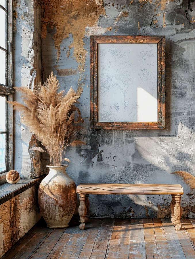 Wooden Empty Frame Mockup in a Shabby Chic Room beside a Window ...