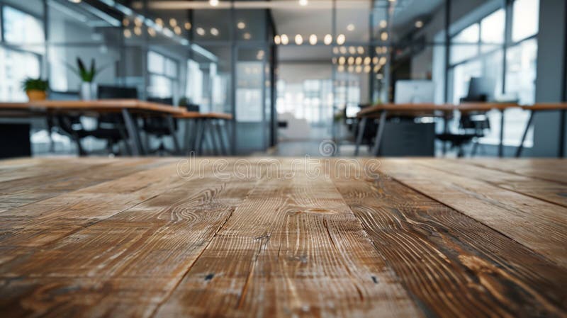 Wooden Empty Table on the Background of Modern Office Stock Image ...