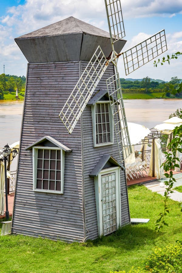 A Wooden European Windmill House Outdoors Stock Photo - Image of color ...